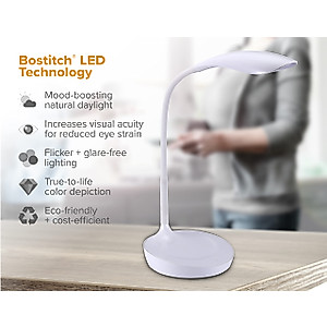 Bostitch Office LED Gooseneck Desk Lamp with USB Charging Port, 3 Dimming Levels, Touch Control, White (VLED1502-WHITE)