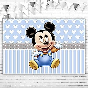 Light Blue Baby Mickey Mouse Backdrop Half Birthday 5x3 Vinyl Background Mickey Head Baby Shower Backdrop for Boy Happy Birthday Mickey Themed Banner for Party Supplies
