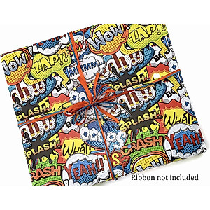 Stesha Party Comic Book Gift Wrap Superhero Wrapping Paper, Folded Flat 30x20 Inch, 3 Sheets