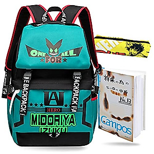 blackniuniu MHA Backpack Izuku Midoriya Backpack BNHA Backpack My Hero Backpack with Izuku Journal Notebook, Green, Large