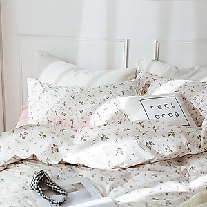 mixinni Girl Comforter Set Twin XL Pink White Flower Leaf Print Bedding Sets, Cute Floral Bedding Comforter Sets for All Seasons-(1 Comforter+2 Pillow Shams)-Twin XL Size