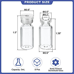 PATIKIL 3ml Sample Vials, 8 Pack Lab Empty Vials with Butyl Rubber Stopper and Crimp Top Caps Borosilicate Glass Vial, Transparent