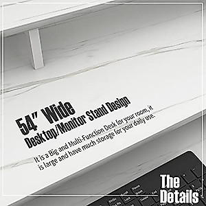 TOPSKY Computer Desk with Storage Shelves/24.5in Keyboard Tray/Monitor Stand Study Table for Home Office(54*19inch, White Marble Texture)