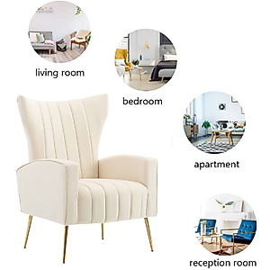 HomVent Accent Wingback Arm Chair,Channel Tufted Chair with Golden Legs,Upholstered Single Sofa Chair for Living Room,Bedroom,Club