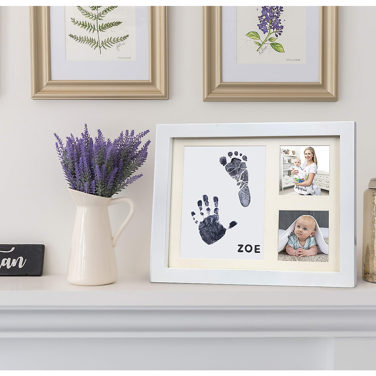 Baby Ink Hand and Footprint Kit – Handprint Picture Frame for Newborns (Safe Clean-Touch Ink Pad for Prints) – Best New Mom and Shower Gift – Foot Impression Photo Keepsake for Girls & Boys – (White)