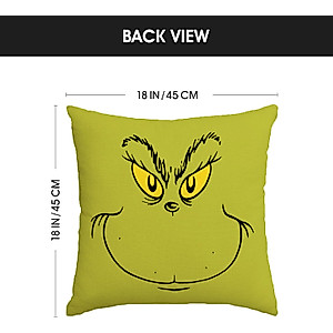 Yaofavo Christmas Decorative Throw Pillow Cover, Merry Grinchmas Cushion Covers Xmas, Green Face Pack of 2 Pillowcase Only (Green Face, 18 x 18 Inch)