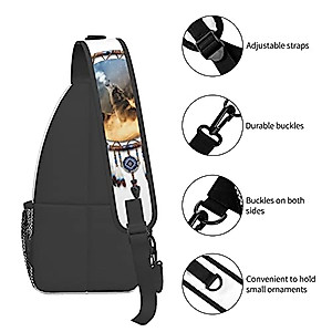 White Wolf Mountain Dream Catchers Sling Bag Crossbody Bags for Men Women, Stylish Funny Cool Chest Bag Backpack Casual Shoulder Bags Travel Hiking Cycling Gym Sport Lightweight Daypack, Small