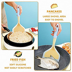 KUFUNG Silicone Spatula Pancakes Shovel Omelette Spatula Turner for Eggs Fish Pancake Pizza and Steak Wide Soft Pizza Shovel Non-Stick Heat-Resistant Kitchen Fried Shovel (Large, Yellow & Blue)