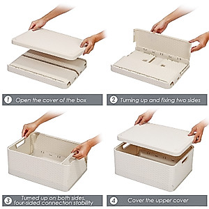 Pack of 4 Folding Storage Boxes with Lids Foldable Plastic Storage Bins Organizer Container Shelf Basket with Lid for Home Bedroom Closet Office