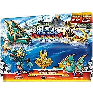 Skylanders SuperChargers 4 Pack Vehicle Starter Bundle! 4 Vehicles, 1 Trophy, 1 Character: Splatter Splasher , Burn-Cycle , Jet Stream and Deep Dive Gill Grunt, Reep Ripper Sea Trophy