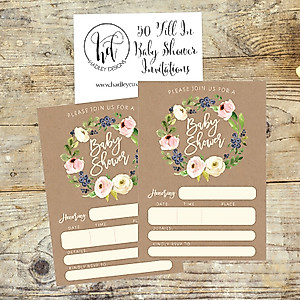 50 Fill in Kraft Baby Shower Invitations, Baby Shower Invitations Burlap, Rustic, Custom, Neutral, Baby Shower Invites for Boy, Baby Girl Shower Invitation Cards, Baby Invitations Printable