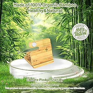 4 in 1 Bamboo Nightstand Wireless Charging Station,Can be Used as a Cell Phone Holder Wooden Desktop Organizer for AirPods, iWatch, Cell Phones, Tablets, Gifts (with Adapter)