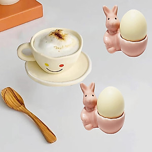 MaoYaMao Ceramic Rabbit Egg Cup Easter Bunny Egg Stand Holder for Hard Boiled Eggs (Pink)