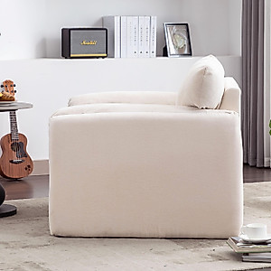 Merax Modern Style Chenille Oversized Armchair, Accent Chair, 38.6’’ W Single Sofa, for Living Room, Bedroom, Cream