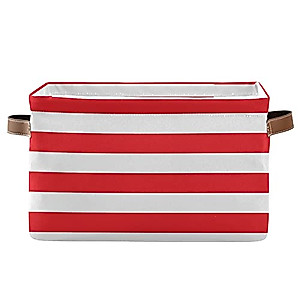 AHOMY Storage Basket Red and White Striped Cube Storage Bins Organizer Bag with Handles 1-Pack