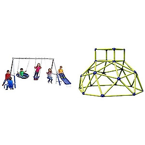 XDP Recreation Free N' Swing Swing Set, Gray & Eezy Peezy Monkey Bars Climbing Tower - Active Indoor/Outdoor Fun for Kids Jungle Gym Ages 3 to 8 Years Old