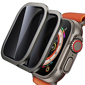 WSKEN for Apple Watch Ultra 2/Ultra Screen Protector 49mm, [26 Degree Privacy] Titanium Alloy Frame + 9H Tempered Glass, [Touch Sensitive] Lightweight Protective Glass Film for iwatch Ultra 2 Pack