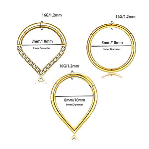 MeiziQL 3Pcs Septum Rings 16G Teardrop Septum ring 316L Surgical Steel Daith Conch Rook Tragus Cartilage Earrings Hypoallergenic Piercing Jewelry for Women Men 8mm (CZ Teardrop Gold)