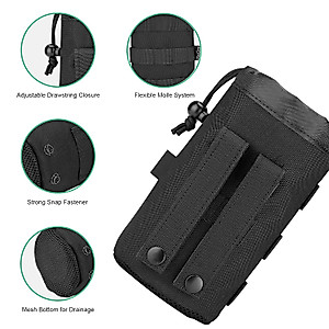 ProCase Tactical Molle Water Bottle Pouch, Military Bottle Holder with Top Drawstring & Mesh Bottom, Portable Water Container Pouch Bag Hydration Carrier for Camping Hiking Hunting Traveling –Black