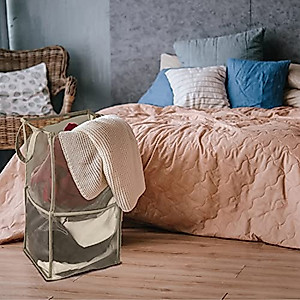 Brookstone BKH1576, Collapsible Mesh Hamper, Perfectly Sized at 26 X “13, Travel Laundry Bag for College/Dorm/Bedroom, Folding Bin for Dirty Clothes, Cream