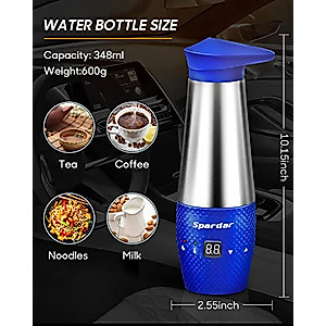 Car Kettle 12V, Portable Car Kettle Water Boiler with Temperature Control, Stainless Steel Inner, Quick Boiling, Auto Shut-Off, Leak Proof and Boil-Dry Protection, 348ml