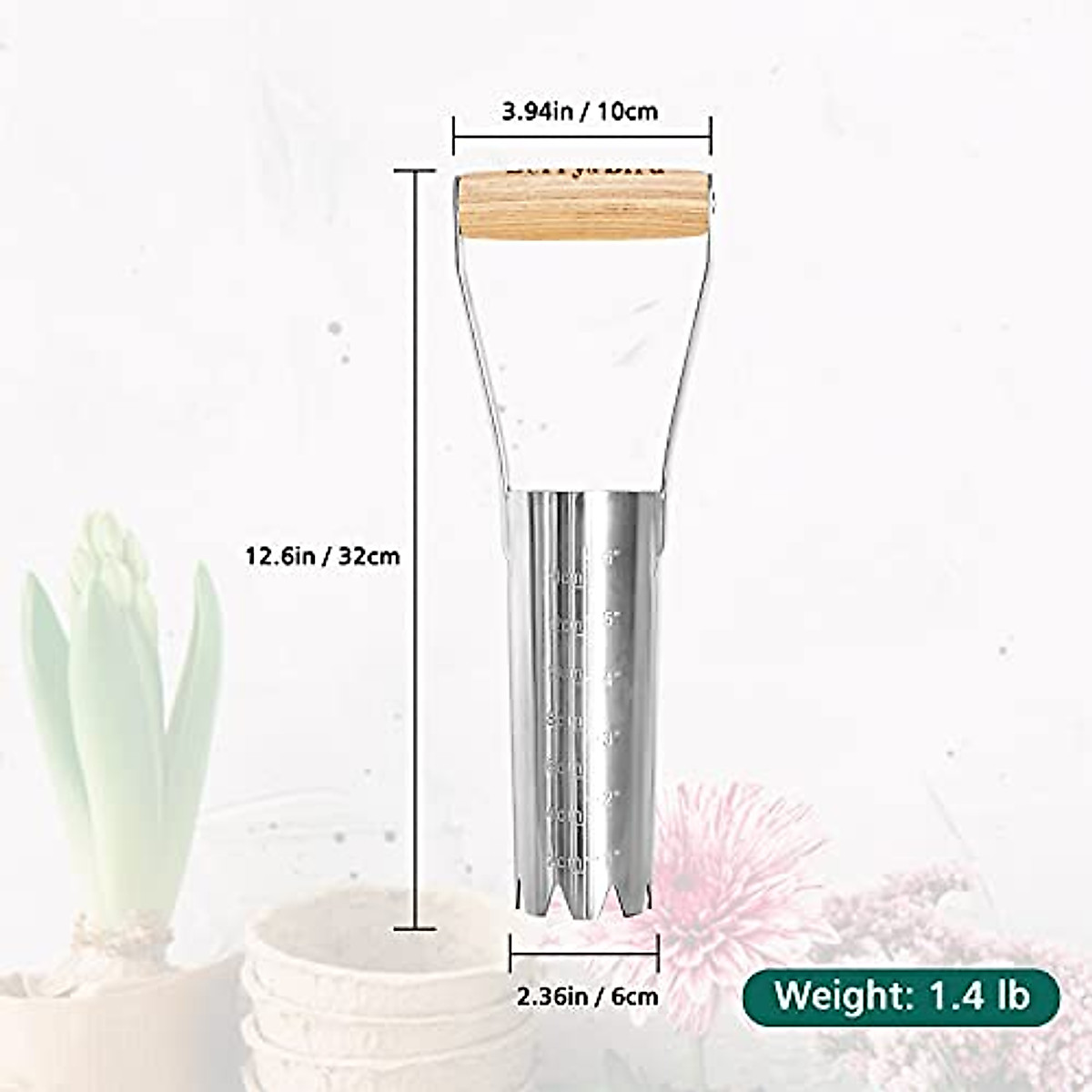 Berry&Bird Garden Bulb Planter with 6 inches Depth Mark, Garden Bulb Transplanter Tool with Woode Handle, Stainless Steel Soil Release Tool for Transplanting Digging Planting Flowers