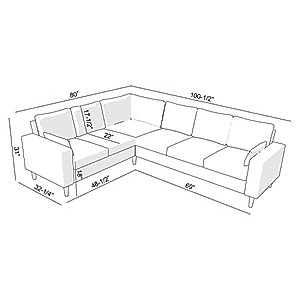 Panana Modern Upholstered L-Shape Sectional Sofa, 2 Seater + 3 Seater Corner Couch for Living Room (Brown)