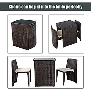 HAPPYGRILL 3PCS Patio Wicker Bistro Set Outdoor Rattan Dining Set Patio Furniture Set with Cushions, Space Saving Design, No Assembly Required