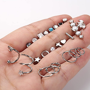 FASACCO Flat Back Cartilage Earrings Silver Surgical Steel Cartilage Hoop Stud Earrings Tragus Helix Piercing Jewelry