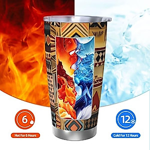 NHJKLWQSZ African Textile Patchwork 20oz Stainless Steel Tumbler With Lid And Straw, Double Wall Vacuum Insulated Coffee Mug Travel Cups Leak-Proof Lid For Hot And Cold Drinks, Metal Straws And Brush