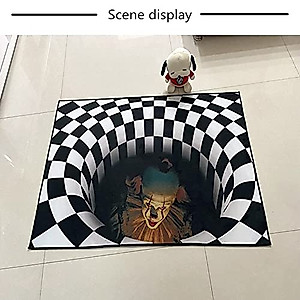 Meilihua, 3D Vortex Optical Illusion Rug Round Carpet Clown Doormat for Lvining Bedroom, Black White Plaid Round Rugs 3D Visual Optical Floor Mat (Colour, 5080)