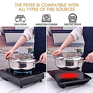 cuomaop Deep Fryer Pot,304 Stainless Steel with Temperature Control and Lid Japanese Style Tempura Fryer Pan Uncoated Fryer Diameter: 11 inch