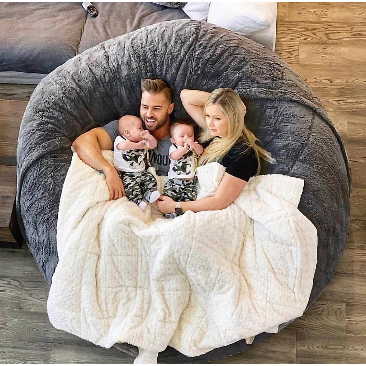 Giant Round Faux Fur Bean Bag Chair Cover - Ultra Soft and Fluffy, For Adults, Machine Washable (No Filler, Cover Only)