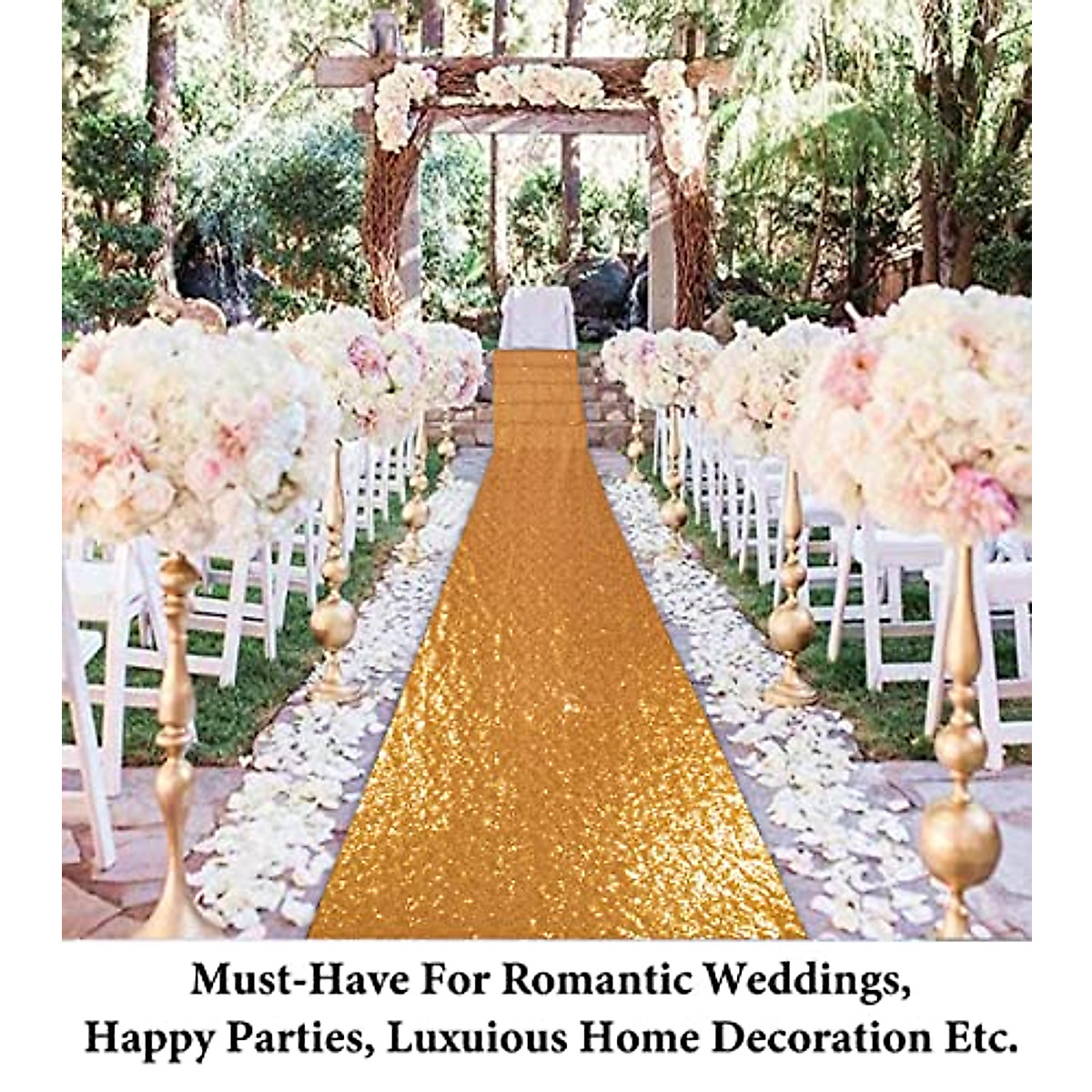 Aisle Runner for Wedding-15FTx2FT-Deep Gold Sequin Aisle Runner Indoor Outdoor Ceremonies Decor Carpet Runner Church Runner Wedding Walkway Carpet Runner Rugs Aisle Runner Sequins (2FTx15FT, Gold)
