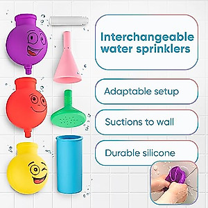 Bath Toys for Toddlers 1-3, Popular Toddler Bath Toys Age 3-4-5 with 3 Unique Water Sprinkling Patterns, Includes Beaker, Tube & Sprinklers - Baby Silicone Suction Toys & Kids Bubble Bath -Patented-