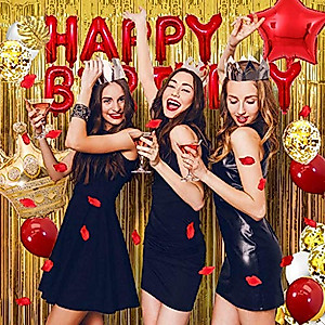 Toylin Red Gold Birthday Decorations, Red Party Decorations, White Gold Confetti Balloons Gold Curtain for Independence Day Baby Shower Wedding Birthday Anniversary Bachelorette Party Decorations