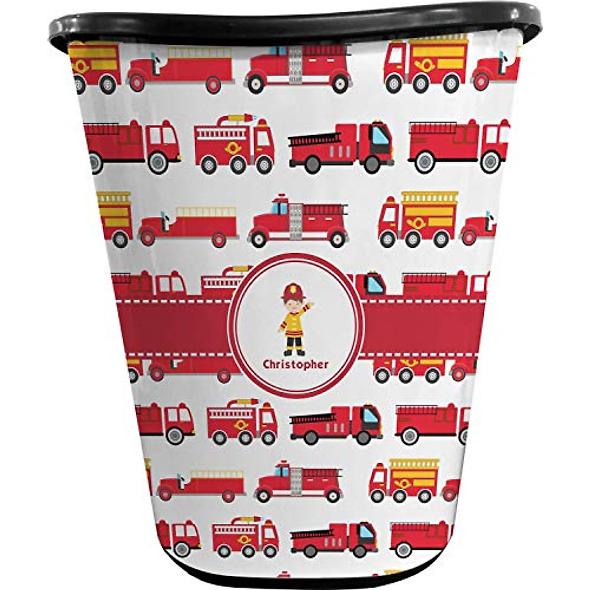 RNK Shops Firetrucks Waste Basket - Double Sided (Black) (Personalized)