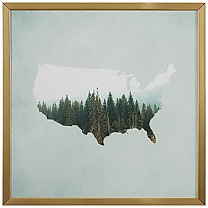Amazon Brand – Rivet American Forest Map Wall Art Print in Gold Wood Frame, 12" x 12"