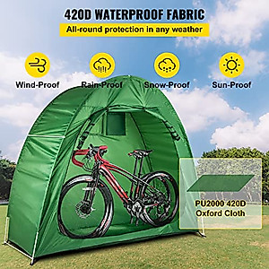 VEVOR Bike Cover Storage Tent, 420D Oxford Portable for 2 Bikes, Outdoor Waterproof Anti-Dust Bicycle Storage Shed, Heavy Duty for Bikes, Lawn Mower, and Garden Tools, w/ Carry Bag and Pegs, Green
