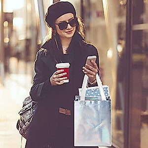 TOPZEA 40 Pack 10 x 8 Inch Glossy Reusable Grocery Bags, Non-woven Tote Shopping Bag with Handle, Bridesmaid Bags Stylish Foldable Gift Bag Goodie Bag for Small Business, Wedding, Party, Birthday