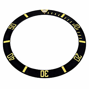 Ewatchparts BEZEL INSERT COMPATIBLE WITH ROLEX SUBMARINER BLACK WITH YELLOW FONTS FITS 16613, 16803