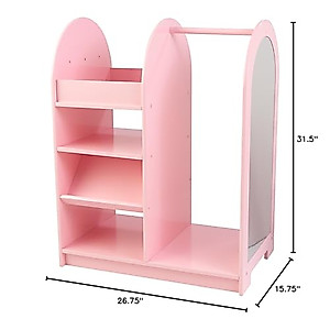 KidKraft Wall Mount Wooden Fashion Pretend Dress-Up Station Children's Furniture with Storage and Mirror - Pink, Gift for Ages 3+
