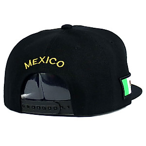 Mexican Hat Mexico Eagle Federal Logo Embroidery Snapback Flat Bill Baseball Cap (Black- Gold)