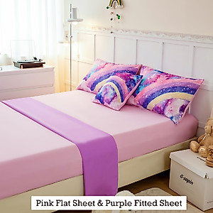 ANGIYUIN 6 Pcs Tie Dye Pink Twin Comforter Set for Girls, 3D Rainbow Galaxy Gradient Themed Bed in A Bag, Pastle Nebula Kids Bedding Set with Sheets, Comforter and Pillowcases for All Season