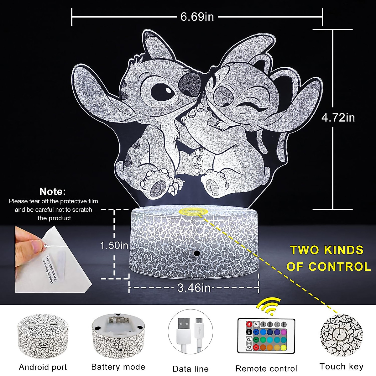 ZeHaiYlf Stitch Lamp,Stitch Night Light, Stitch Gifts,Stitch Light，with Remote & Smart Touch, Dimmable lamp，Children's Day Gift，for Children's Room Decoration，Christmas Gifts