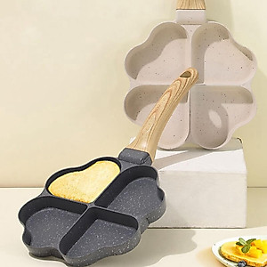 Pasuihcay Heart Shaped Egg Pan Mini Egg Dumpling Pan Hamburger Steak 4 Grid Breakfast Pan, White