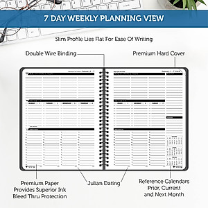 Planner Pad Spiral Bound 3-Tier Funnel Down 12 Month Organizer, Calendar Year (January - December 2024), Black Cover/Black Ink, 6 3/4" x 8 1/2"