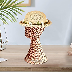 Generic Mannequin Head Hat Display Stand Professional Tall Rattan Hat Rack Wig Stand for Hairpieces Headsets Headphones Barber Salon Shop