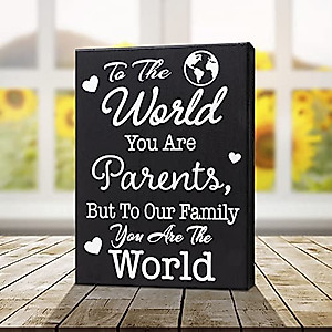 JennyGems Parent Gifts for Anniversary, To the World You Are Parents Wooden Sign, Gift for Parents, Mom and Dad, Shelf Decor and Wall Hanging, Made in USA