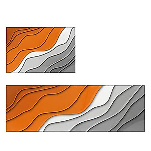 Teamery Kitchen Mats for Floor, Orange Grey Ombre Abstract Beach Kitchen Rugs, Kitchen Organization Anti-Fatigue Kitchen Mat, Kitchen Decor Runner Rug Room Decor Standing Desk Mats